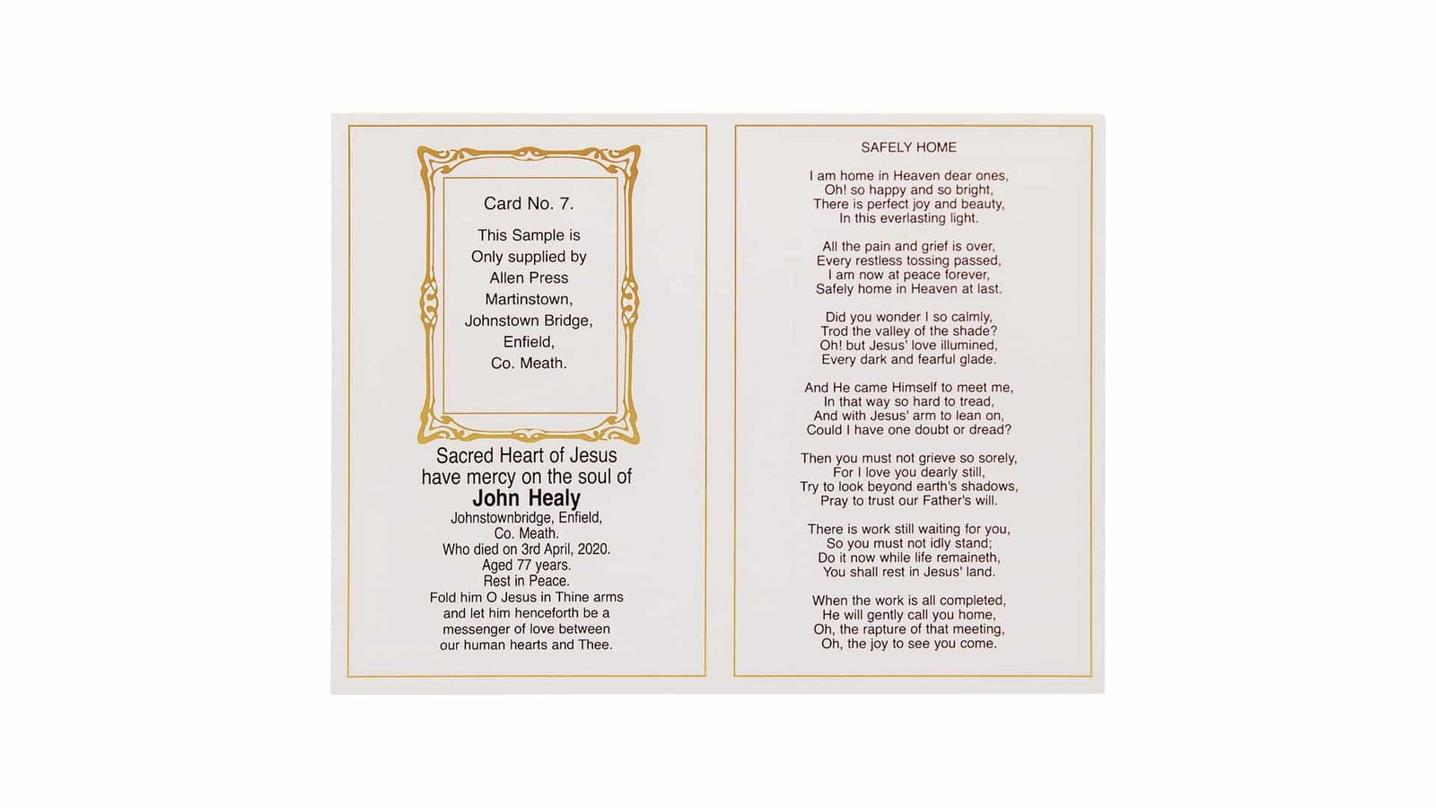 Memorial Cards – 7 – Immaculate Heart of Mary with Baby Jesus - Allen Press
