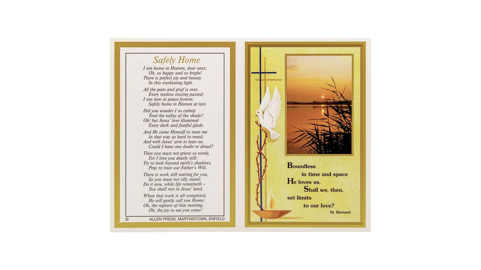 Memorial Cards – 803 – Sunset on Lake with Holy Spirit - Allen Press